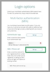 Set up another multi-factor authentication option | Landonline Guidance