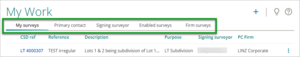 My Work page | Landonline, Survey Guidance